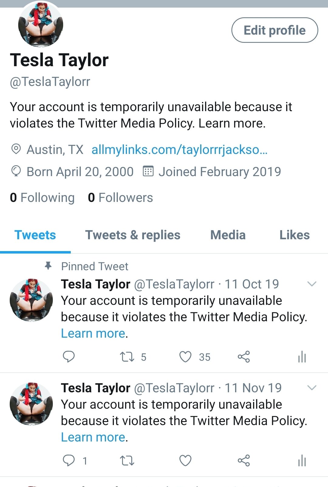 TW Pornstars - Tesla Taylor. Twitter. I have been *Temporarily* fasley ...