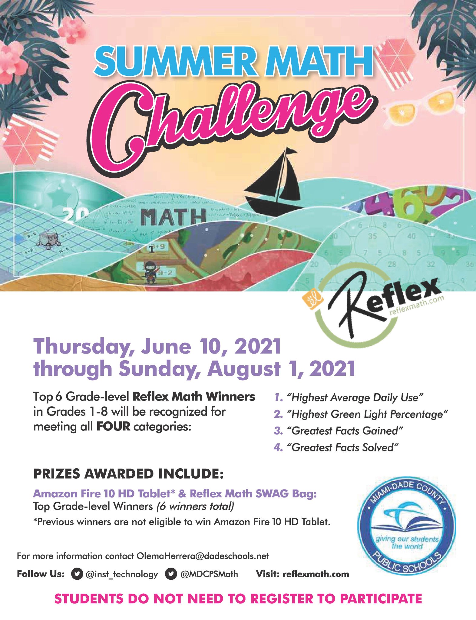Miami-Dade Schools on Twitter: "The 2021 Reflex Math Summer Challenge ...