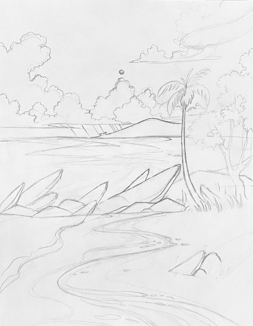 Tropical Island Pencil Drawing