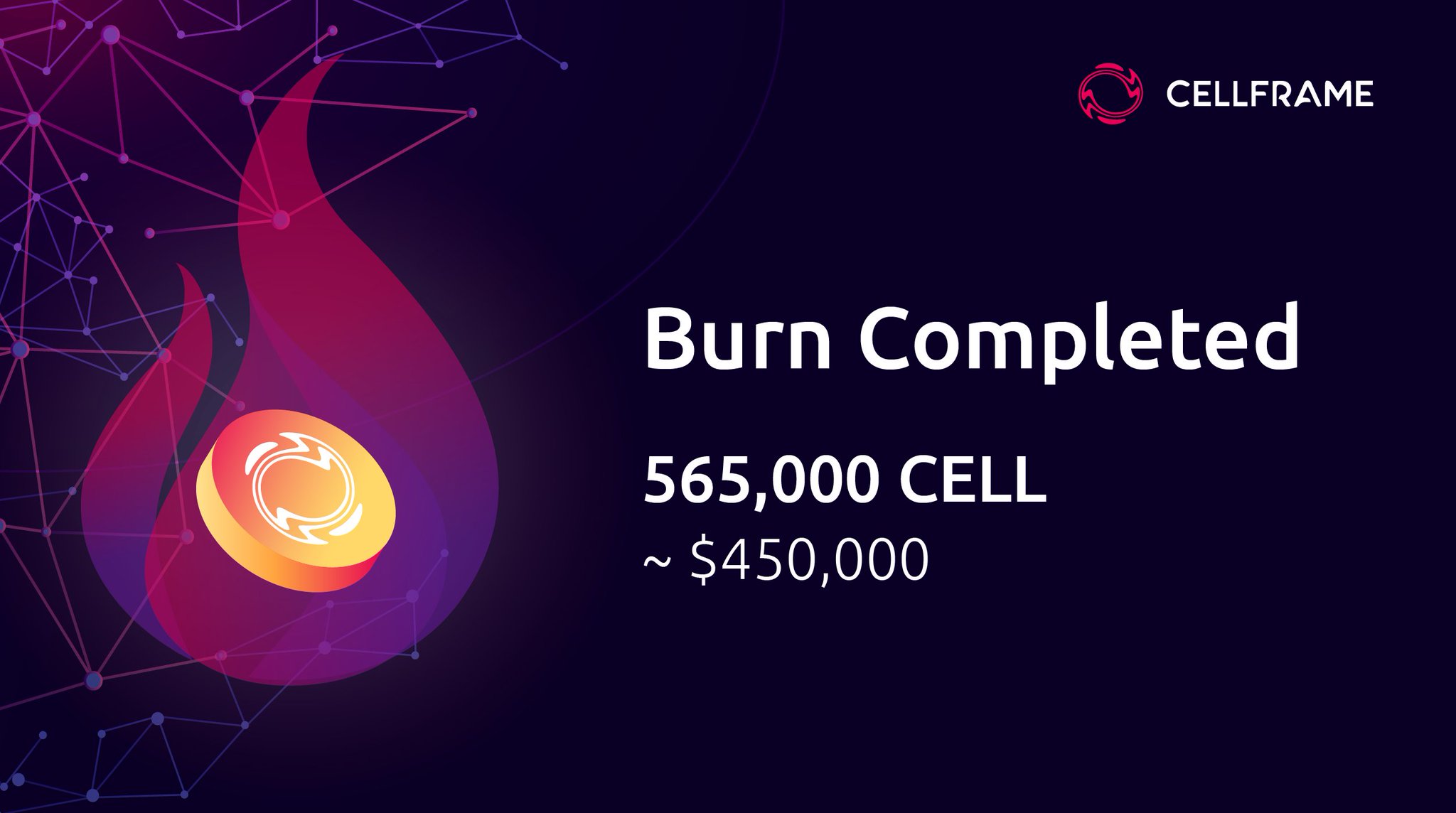 Cellframe Network on Twitter: "Burn Completed. We’ve burned 565,000 $CELL (~450k USD) acquired ...