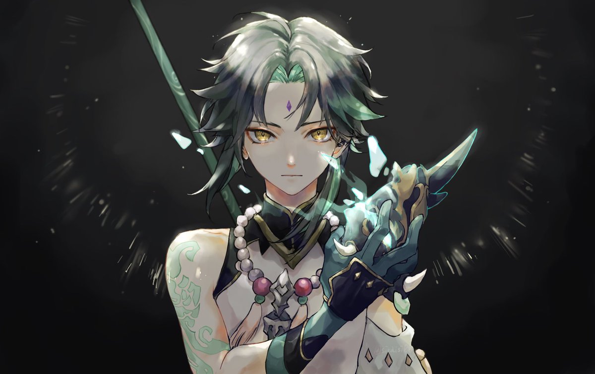 魈ショウ原神 「2021年自分が選ぶ今年上半期の4枚 全部魈くん😇 」しらいしのイラスト