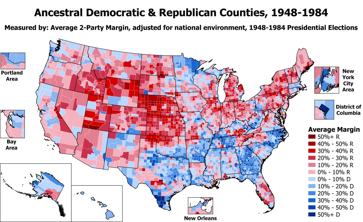 Ancestral Democratic and Republican counties 1948 - 1984 : r/USElectionMaps