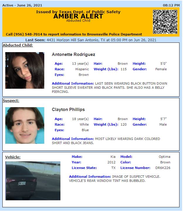 Texas Alerts On Twitter Active Amber Alert For Antonette Rodriguez