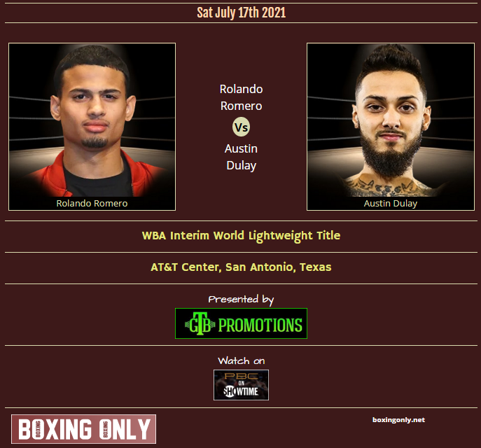 🥊Boxing Only🥊 on Twitter: "🥊 Rolando Romero vs Austin Dulay 📅 Sat July 17th 🏆 WBA Interim World ...