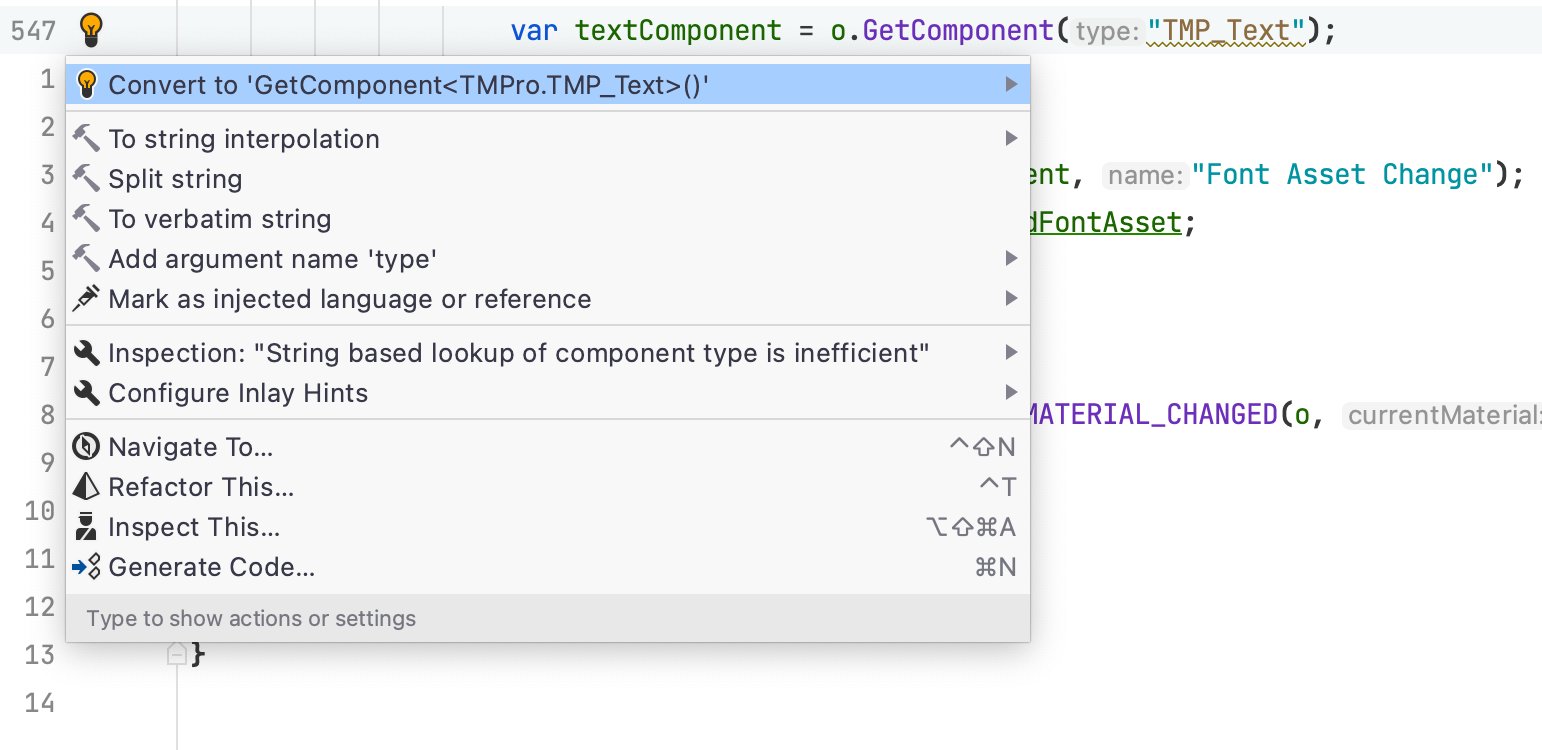 JetBrains Rider on Twitter: "Similarly, when using string based lookups for the GetComponent ...
