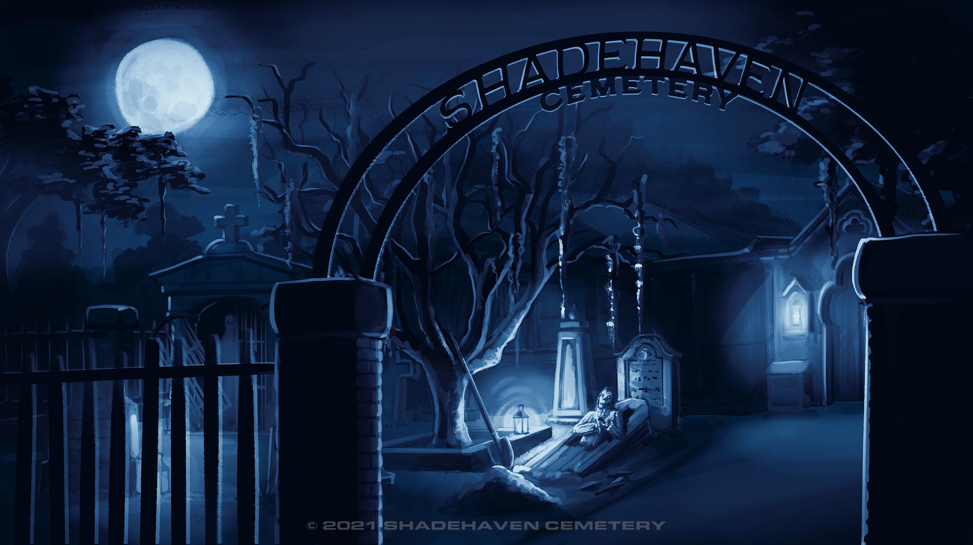 Cemetery Gate At Night