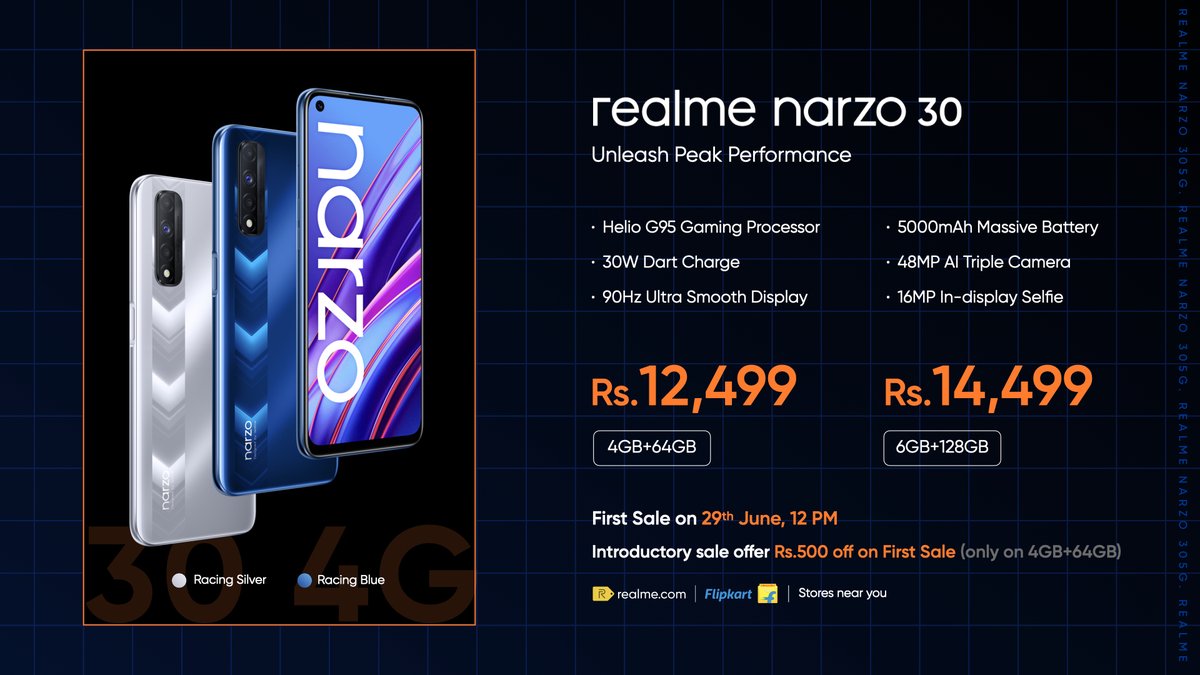 realme on Twitter: "Meet the #realmeNarzo30: 👉MediaTek Helio G95 Gaming Processor 👉30W Dart ...