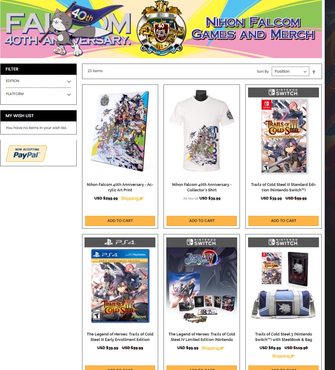 Wario64 on Twitter: "Nihon Falcom 40th Anniversary sale on NIS America https://t.co/G9Gq0WWVhC ...