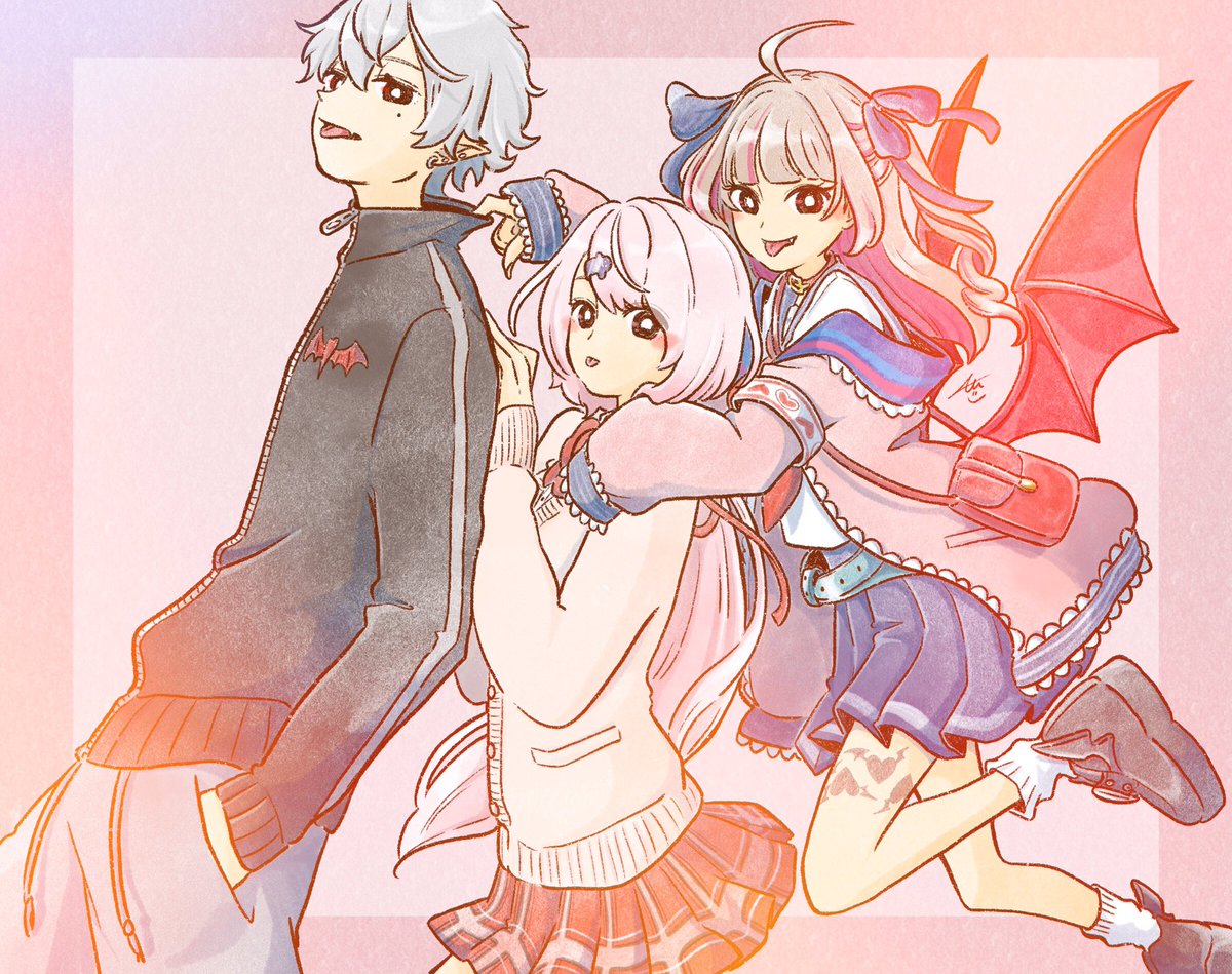 葛葉(にじさんじゲーマーズ) ,魔界ノりりむ ,椎名唯華 「ずしり #KuzuArt #しいなーと #りりむとおえかき 」|朝と海のイラスト