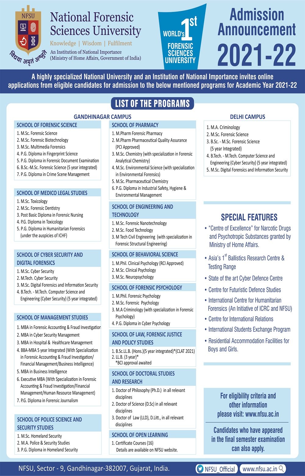 Nfsu Admission 2021 National Forensic Sciences University Course