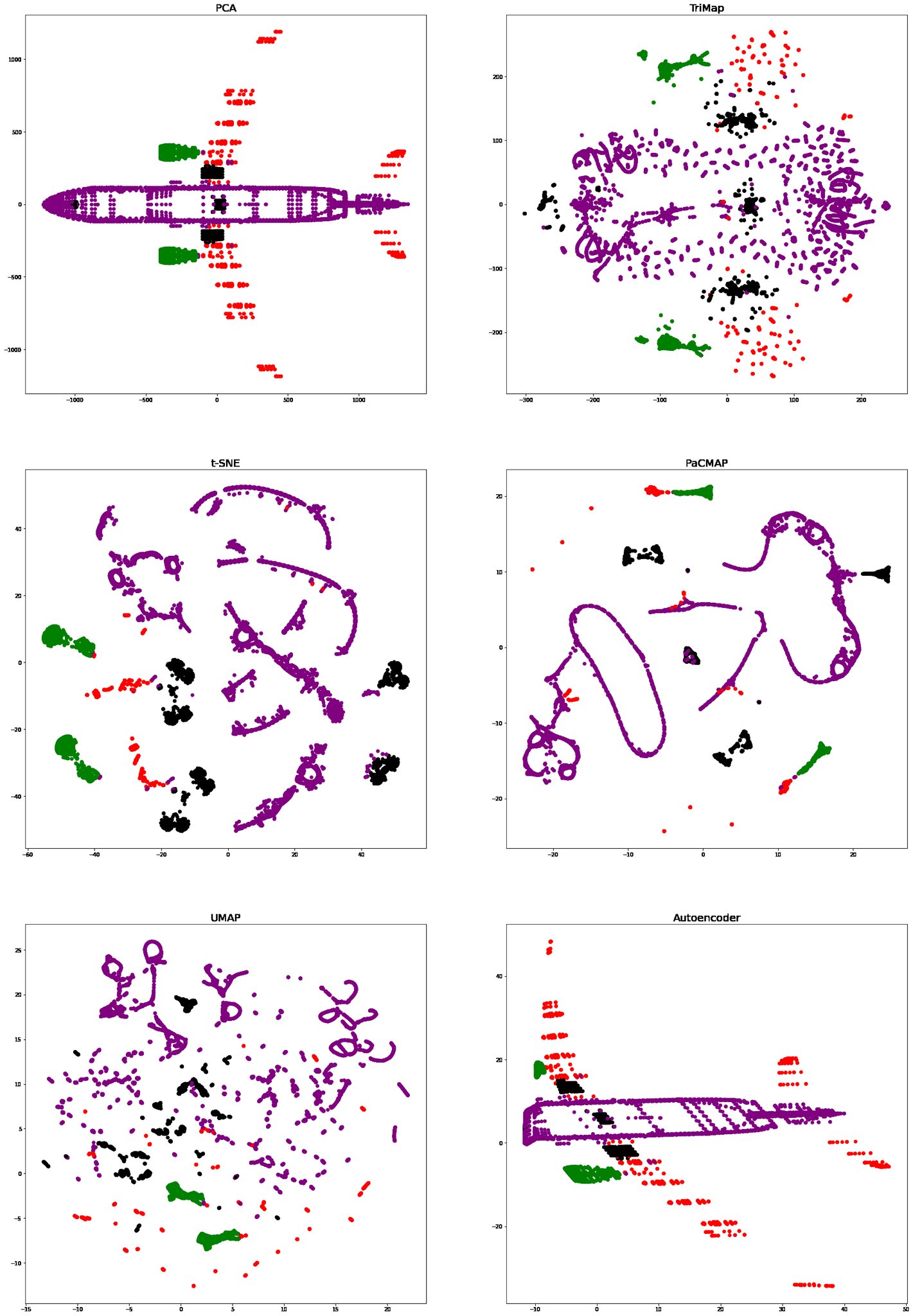FraMo on Twitter: "Comparison of UMAP, PCA, t-SNE, TriMap, PaCMAP, Autoencoders for ...
