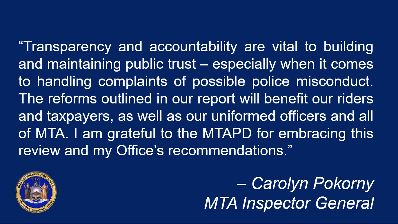 MTA Inspector General on Twitter: "IG Pokorny also released a letter memorializing that the OIG ...