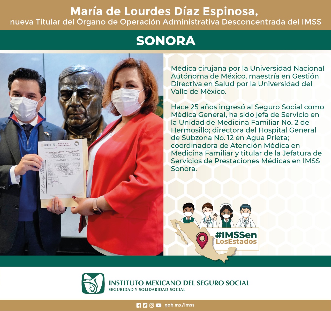 IMSS Sonora on Twitter: "📌 La Dra. María de Lourdes Diaz Espinosa fue nombrada como nueva ...