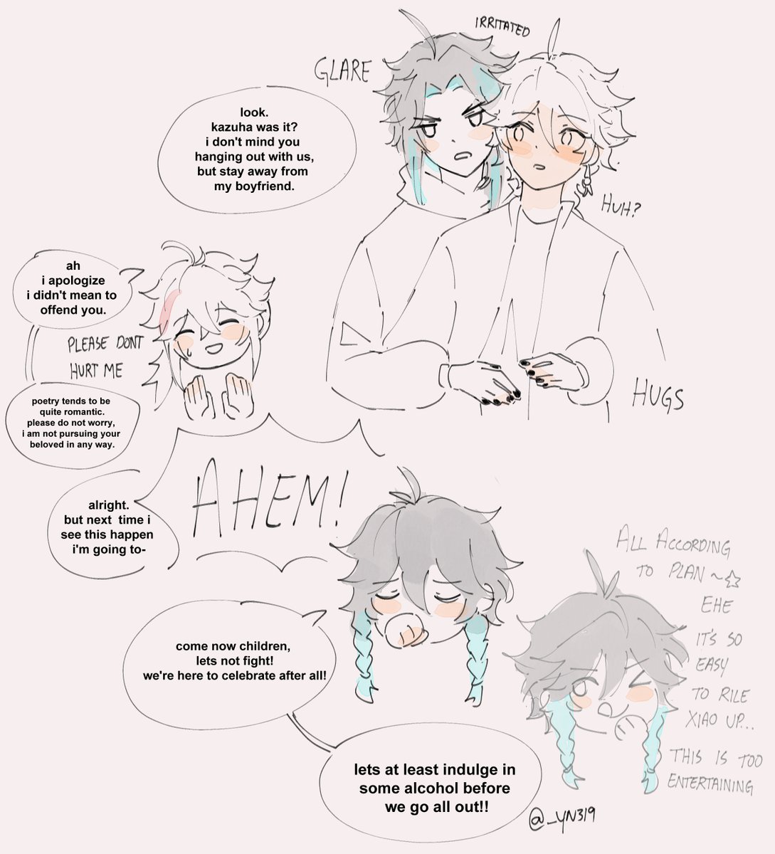 「xiao asks(?) for advice #GenshinImpact #原神 #xiao #aether #」RIIKYUNの漫画