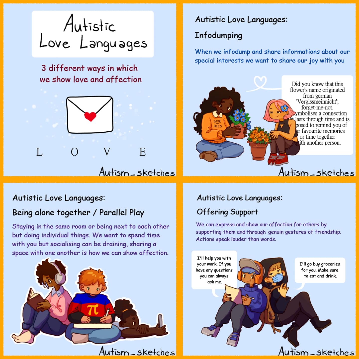 Autism_Sketches on Twitter: "Autistic Love Languages: 3 different ways ...