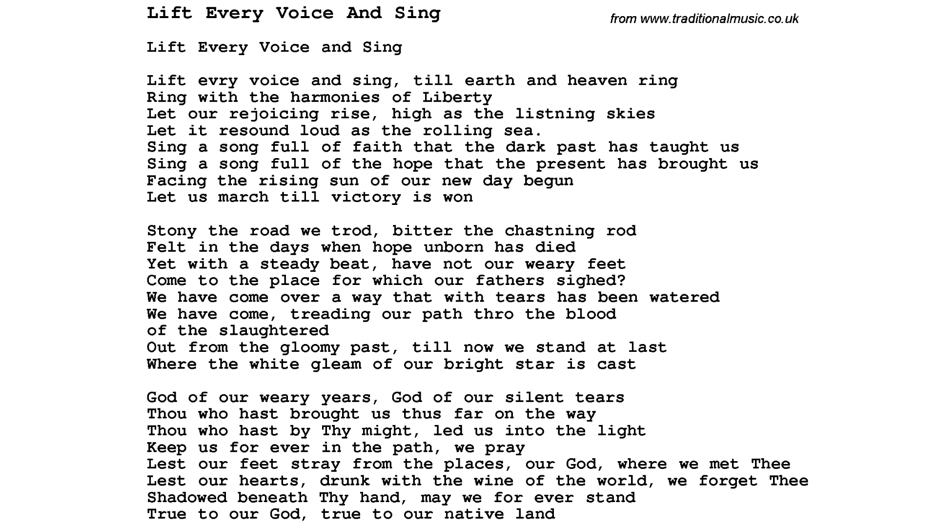 Black National Anthem Words Lift Every Voice Travel