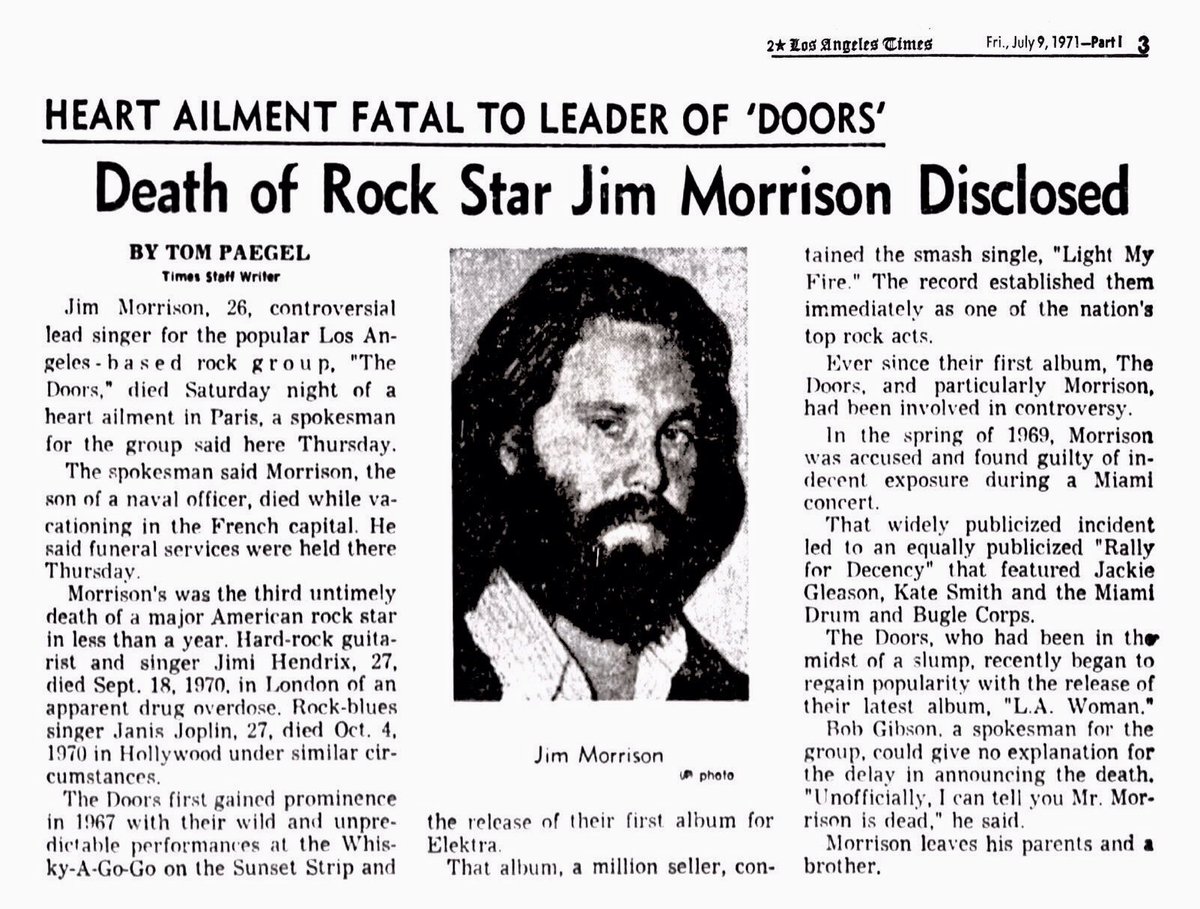 Jim Morrison Death Newspaper