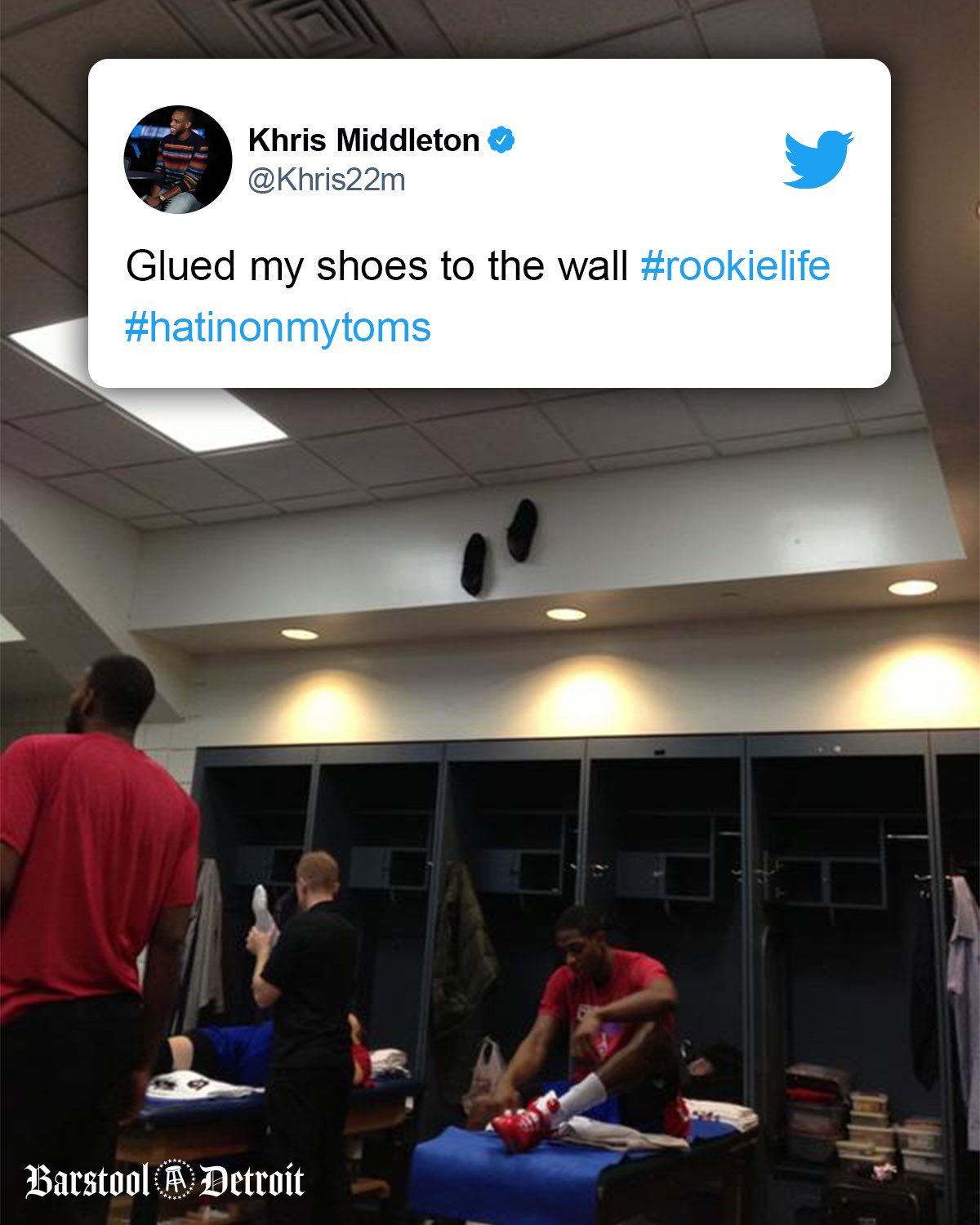 Barstool Detroit on Twitter: "In 2013, Khris Middleton had his shoes glued to the wall as a ...