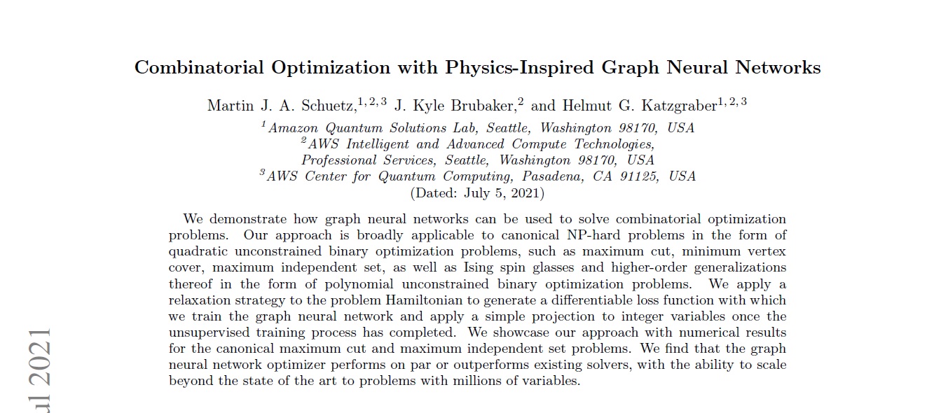 OGAWA, Tadashi on Twitter: "=> "Combinatorial Optimization with Physics-Inspired Graph Neural ...