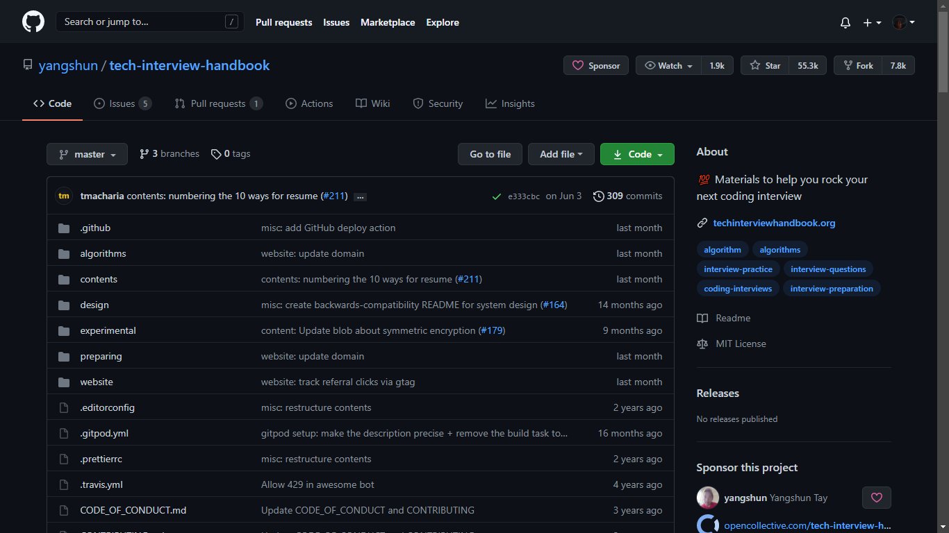 Insha on Twitter: "1️⃣ Tech Interview Handbook This repository has practical content that covers ...