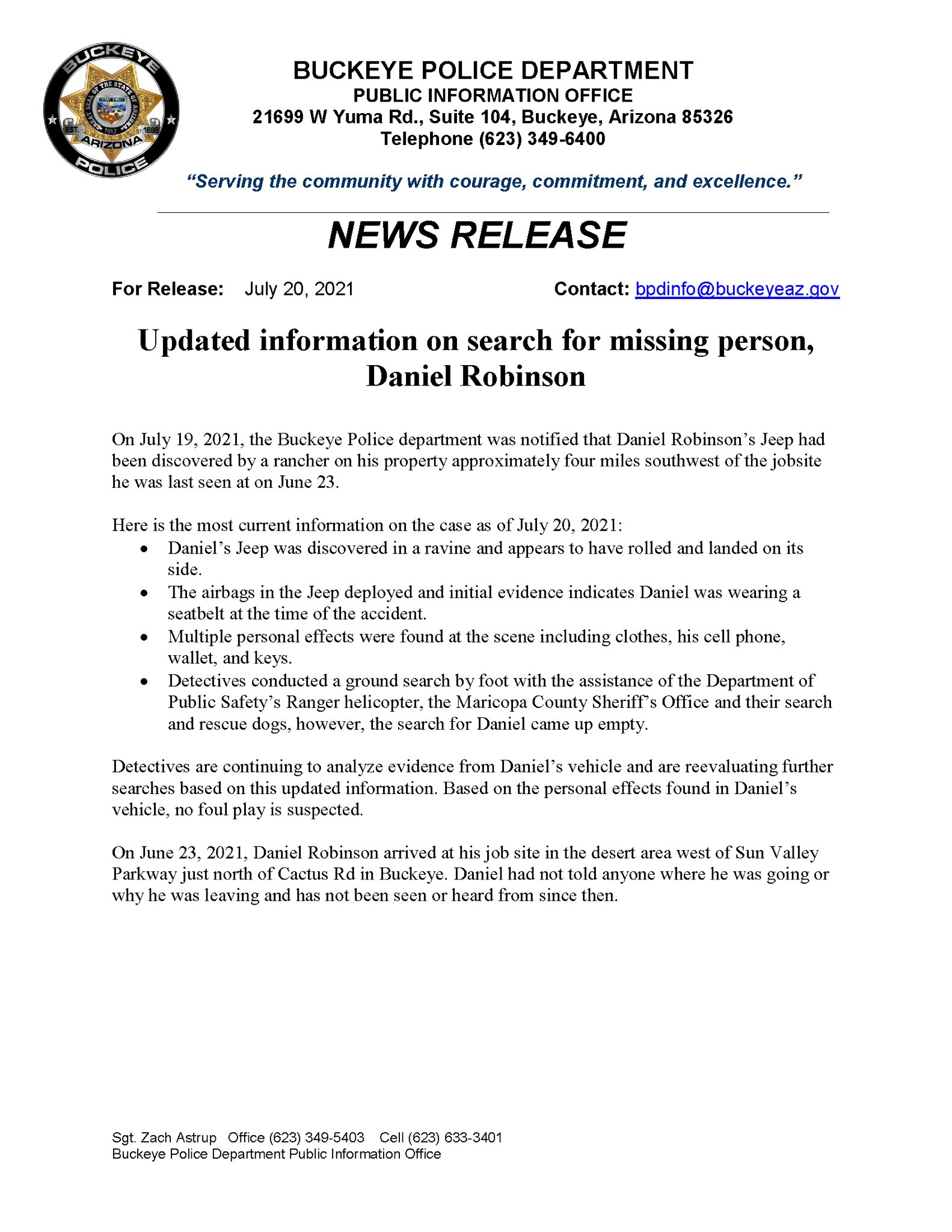 Buckeye Police Dept On Twitter Update On The Search For Missing