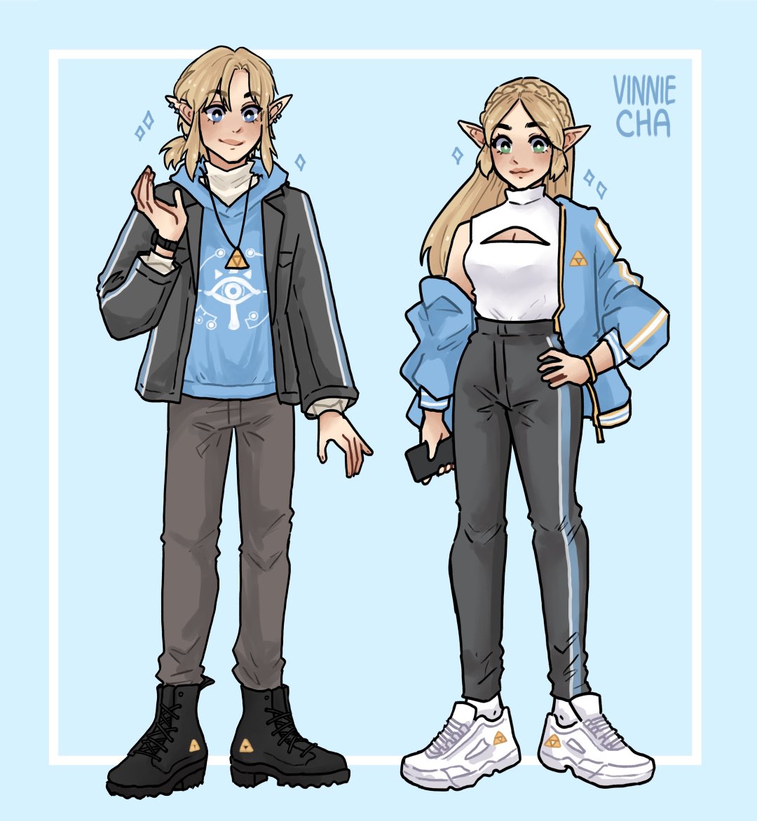 「Botw link & zelda in modern outfits 」| vinnie @ AvCon 39のイラスト