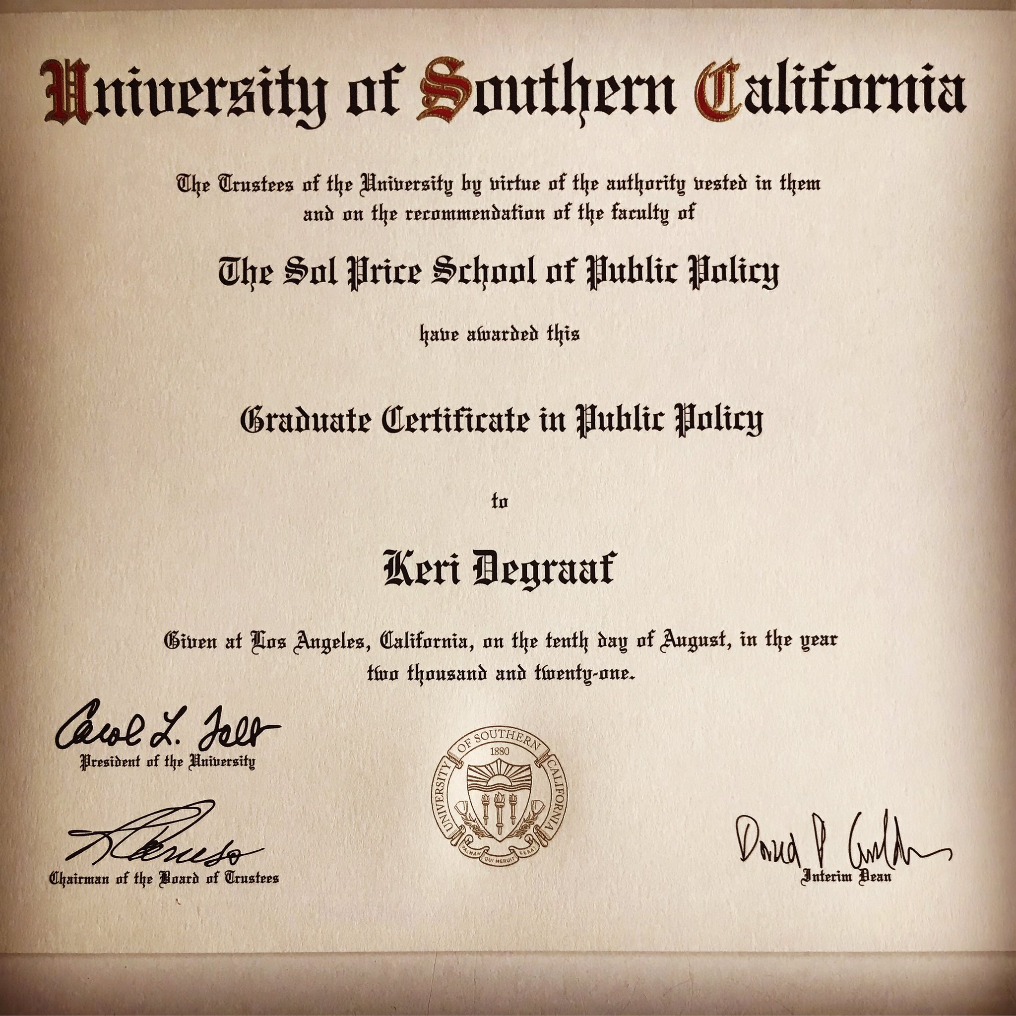 Usc Degree Diploma Look Like