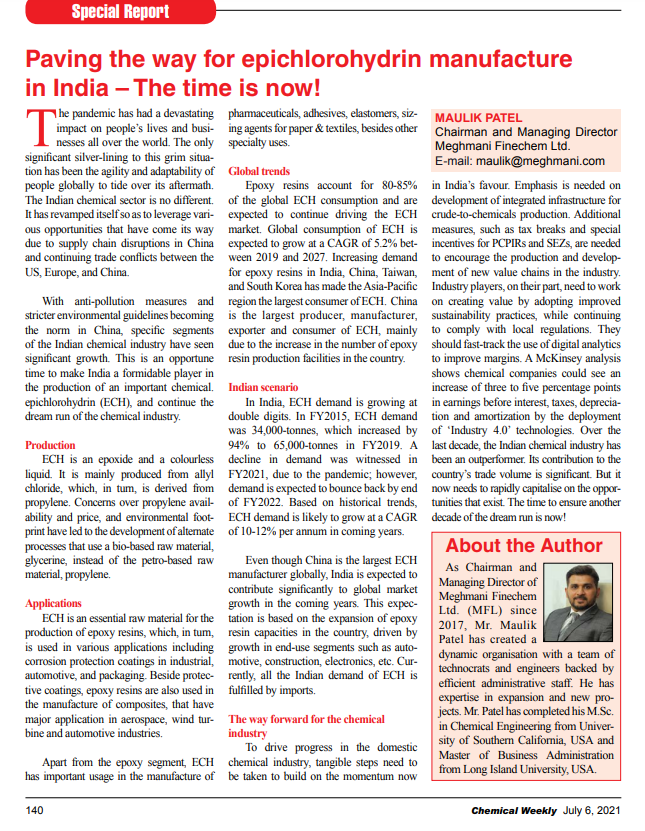 Epichlorohydrin is a compound used to produce epoxy resins. Its main ...