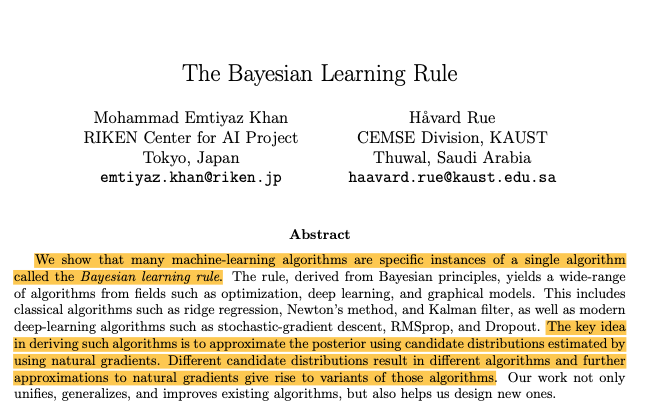 Emtiyaz Khan on Twitter: "Our new paper on "The Bayesian Learning Rule" is now on arXiv, where ...