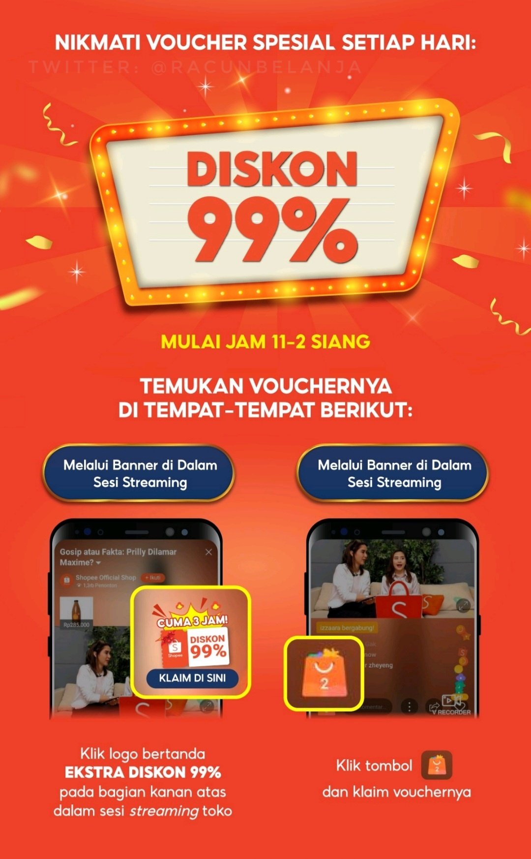 Racun Belanja | Info Diskon, Promo, Cashback on Twitter: "Shopee Live Diskon 99% 🌟 Voucher ...