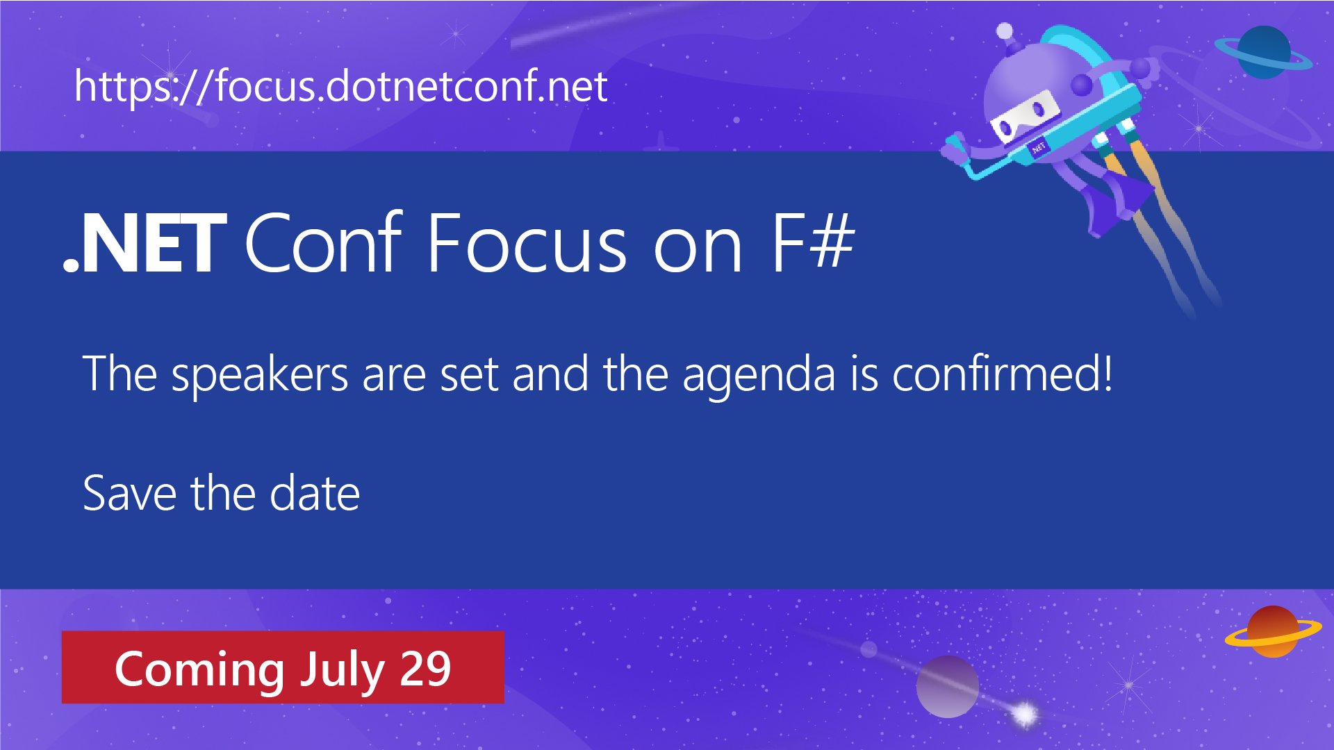 Microsoft Visual Studio on Twitter: "Save the date 📅: July 29 is the #dotNETConf, with a focus ...