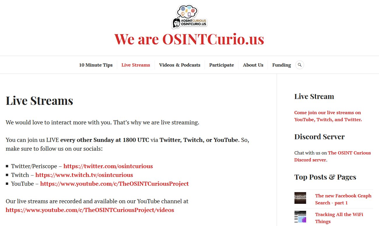 The OSINT Curious Project on Twitter: "We have a great week of live streams for you #OSINT ...