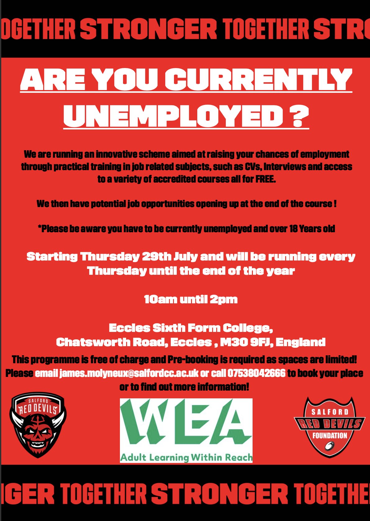 SRD Foundation on Twitter: "👹Are you currently unemployed ? 👀@SalfordDevils are aiming to help ...