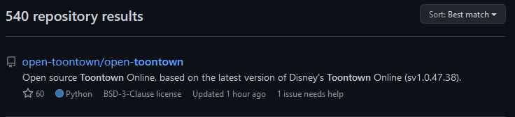 Open Toontown on Twitter: "Our source repository has become the first best match result when ...