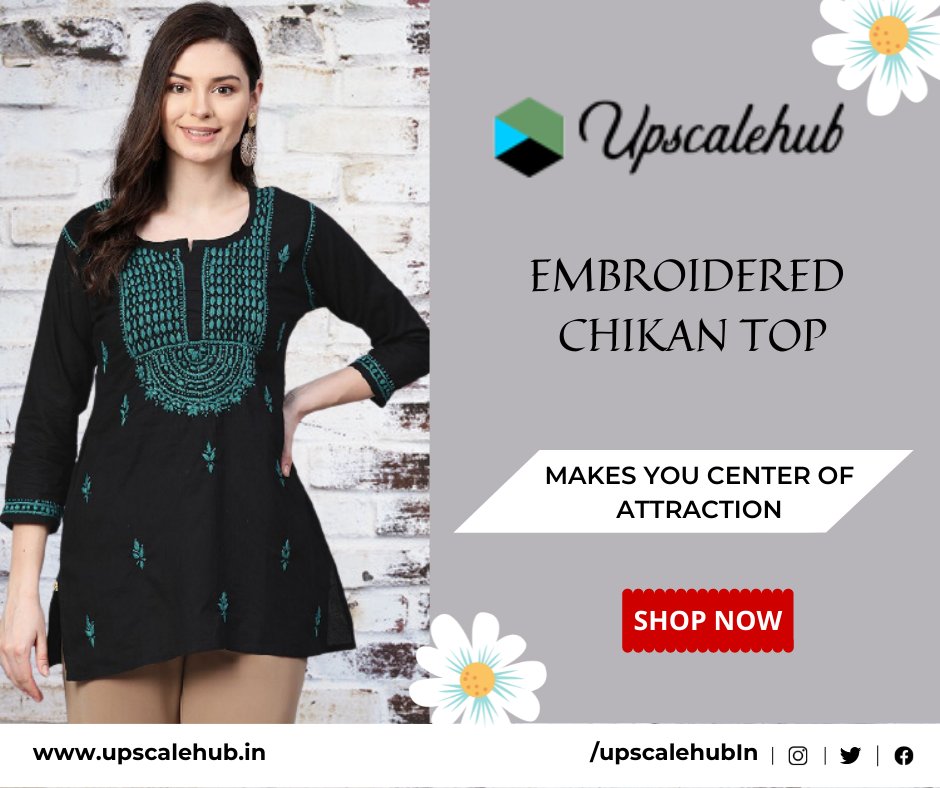 Upscale Hub on Twitter: "Dark cotton Lucknowi Chikankari which offers a straight and cozy look ...