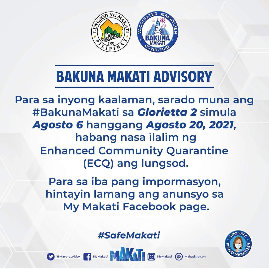 Mayora Abby on Twitter: "Para sa kaalaman ng #ProudMakatizens, sarado muna ang #BakunaMakati sa ...