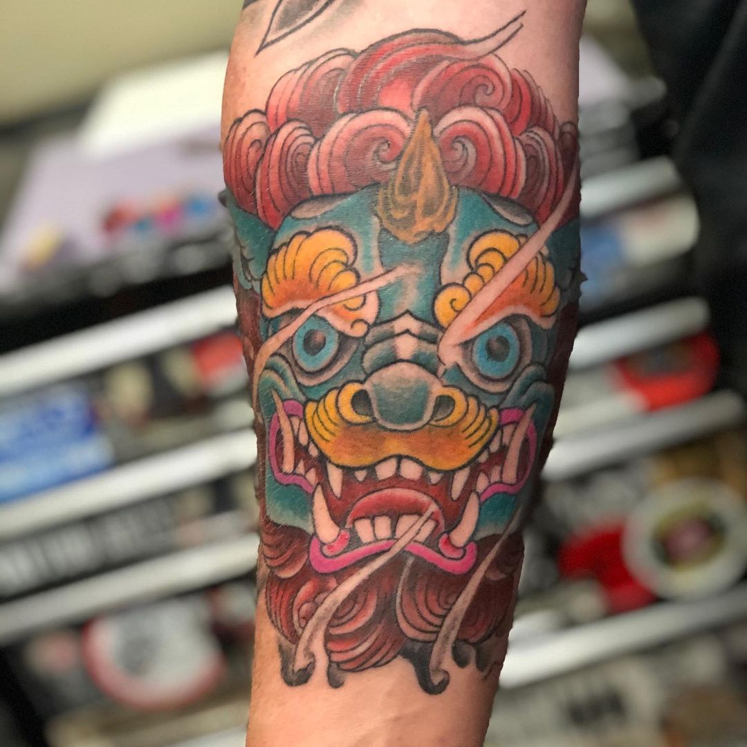 Best Foo Dog Tattoo Drawing Michaels Foo Dog And Peony Arm Sleeve