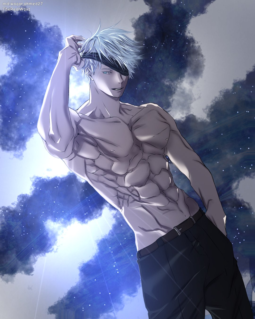 Wallpaper Jujutsu Kaisen, Satoru Gojo, Abs, White Hair,, 48% OFF