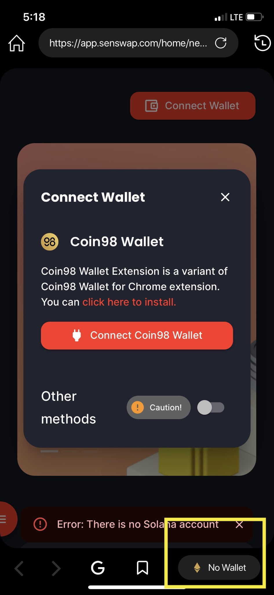 Coin98 Wallet on Twitter: "Please switch to Solana wallet here.…