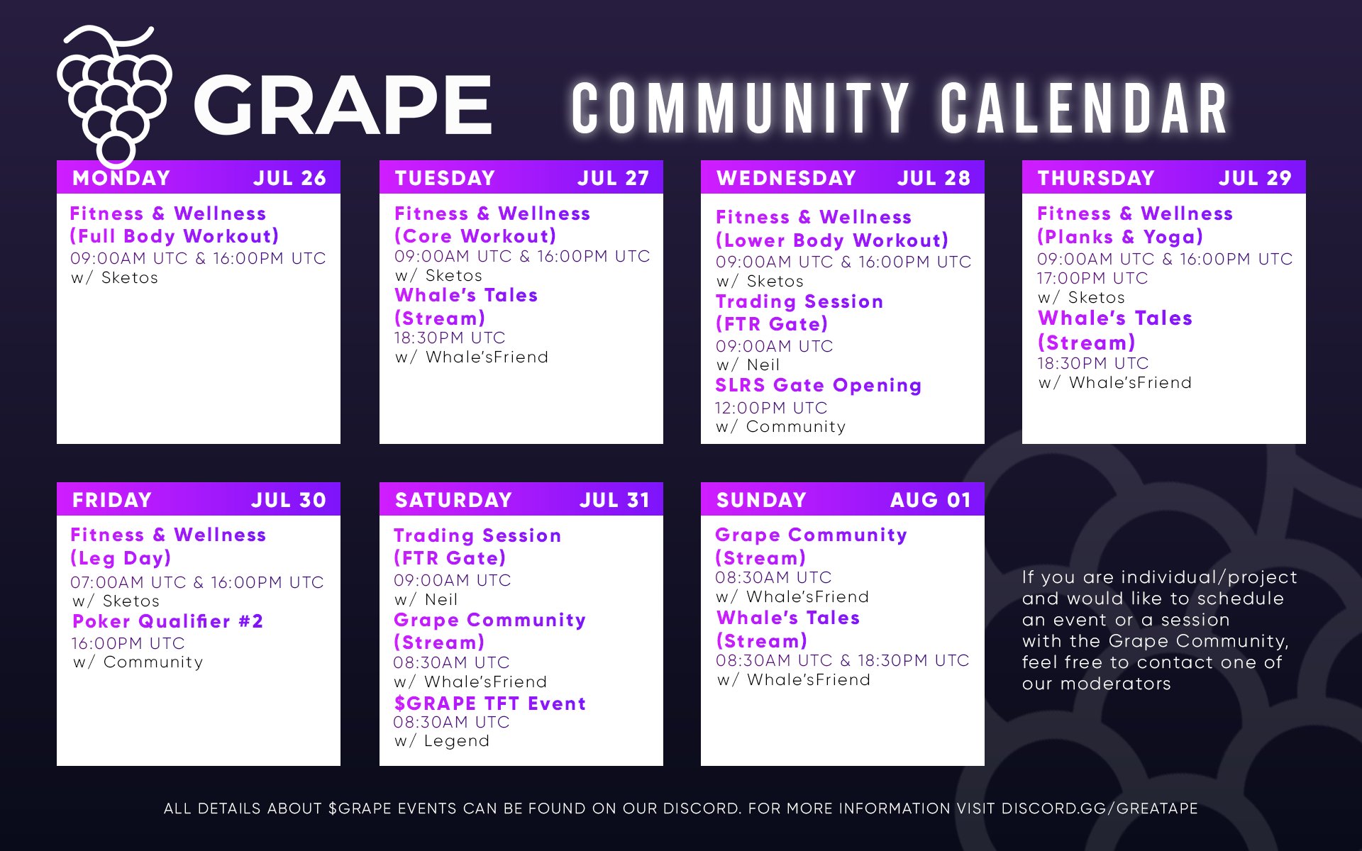 Grape Protocol on Twitter: "📢These are the events scheduled for this week (Jul 26 - Aug 01 ...