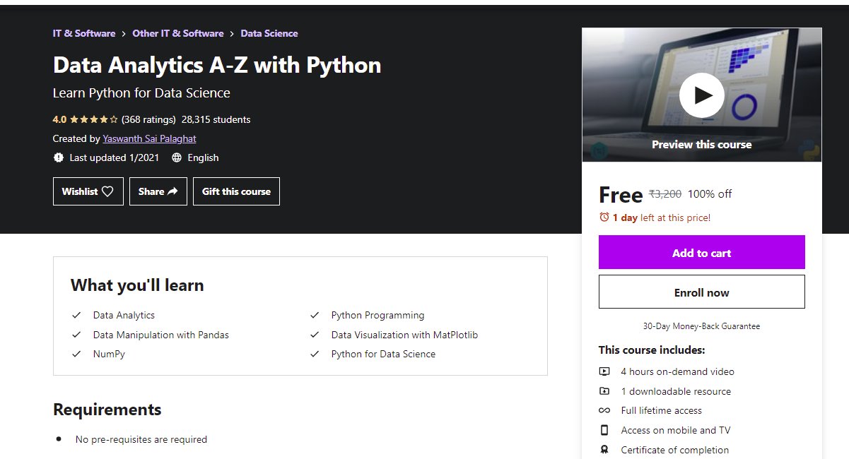Rajkumar Madnoli 🚀🏦💻🇮🇳 on Twitter: "12. Data Analytics A-Z with Python https://t.co/HqjbR8oCUe…