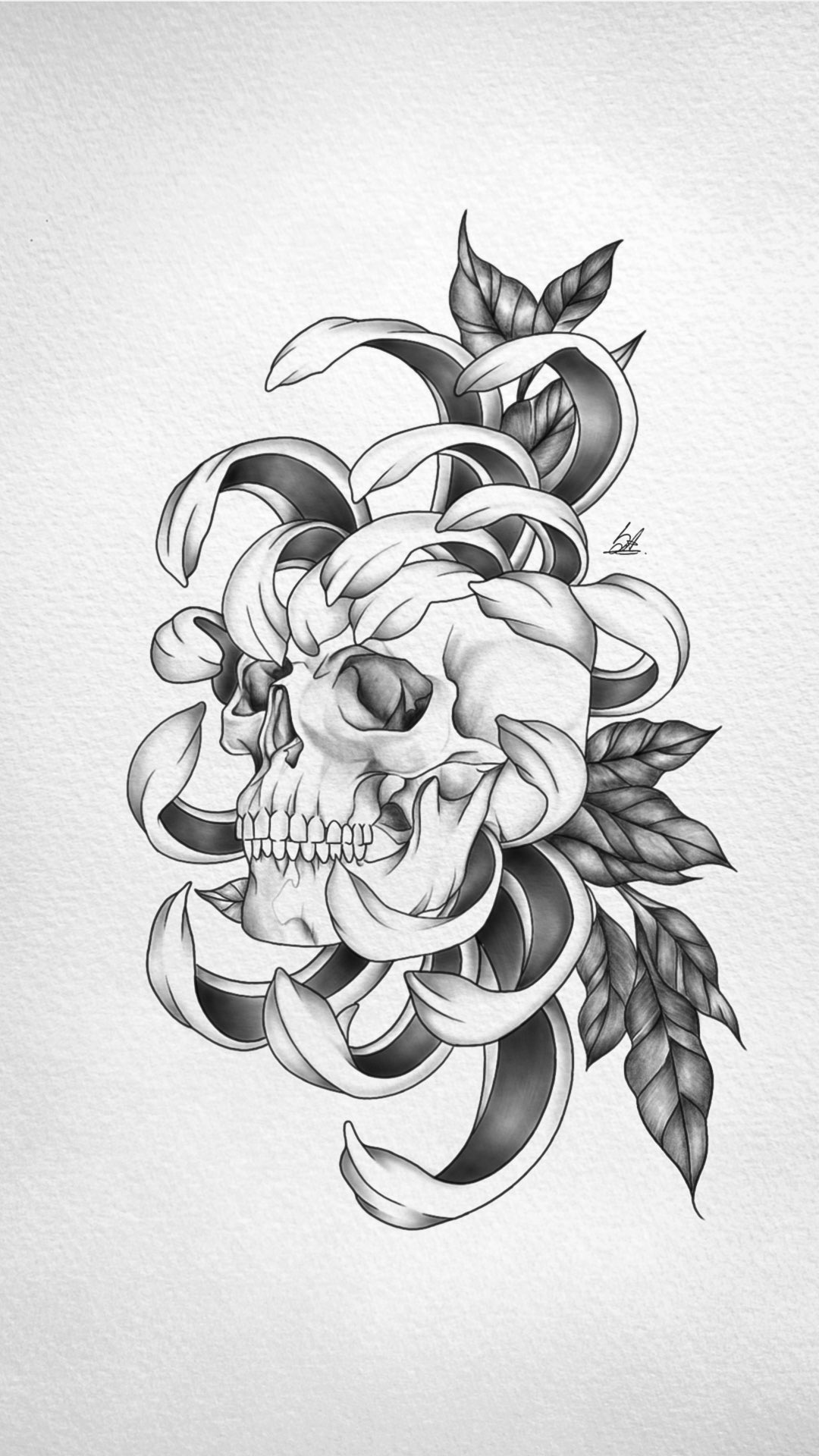 Chrysanthemum And Skull Tattoo
