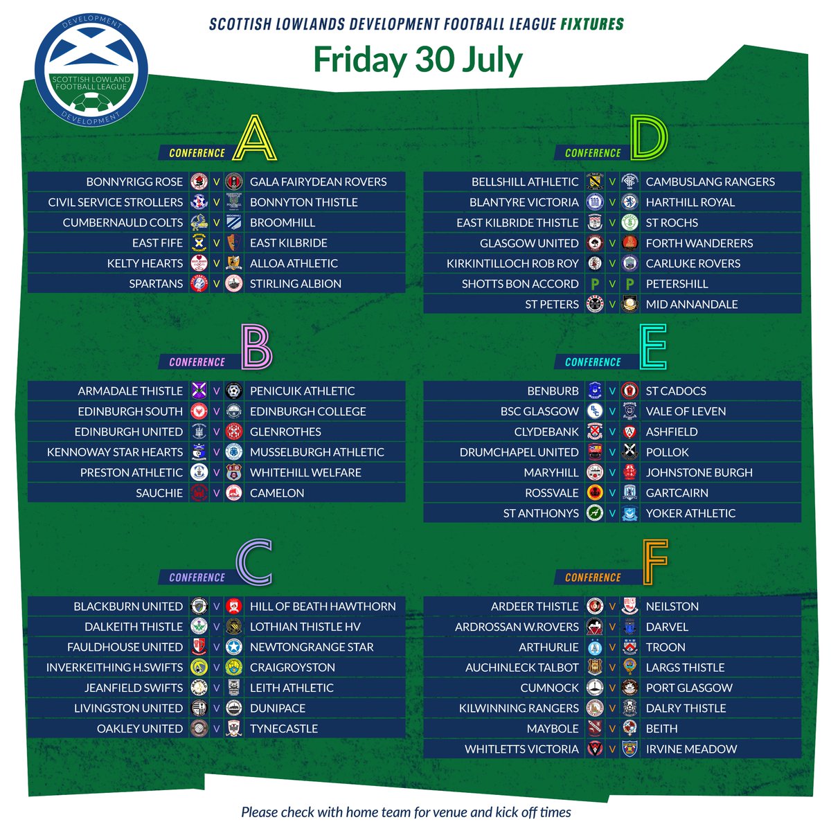 Fixtures for matchday 1 of the Lowlands U20 Development League, the ...