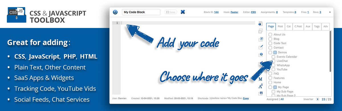 CSS & JS Toolbox on Twitter: "WordPress plugin to add CSS, JavaScript, PHP, and HTML codes to ...