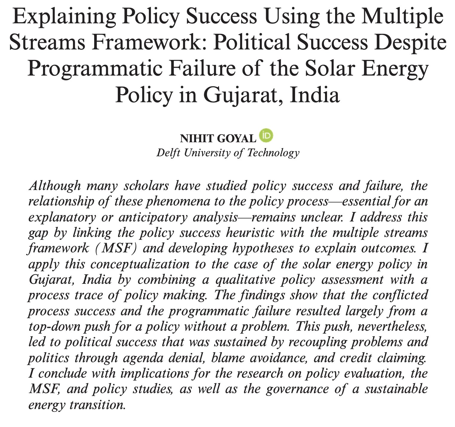 Nihit Goyal on Twitter: "Why and how do policies succeed or fail? I address this question in the ...