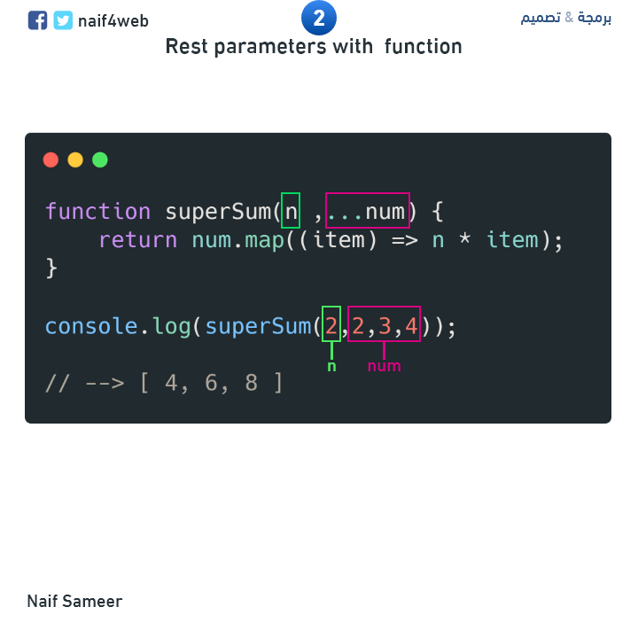 ثريد Front end شرح rest parameters في Javascript قراءة ممتعة 😇 🧵👇🏻 - Thread from ⚡ Naif Sameer ⚡ ...