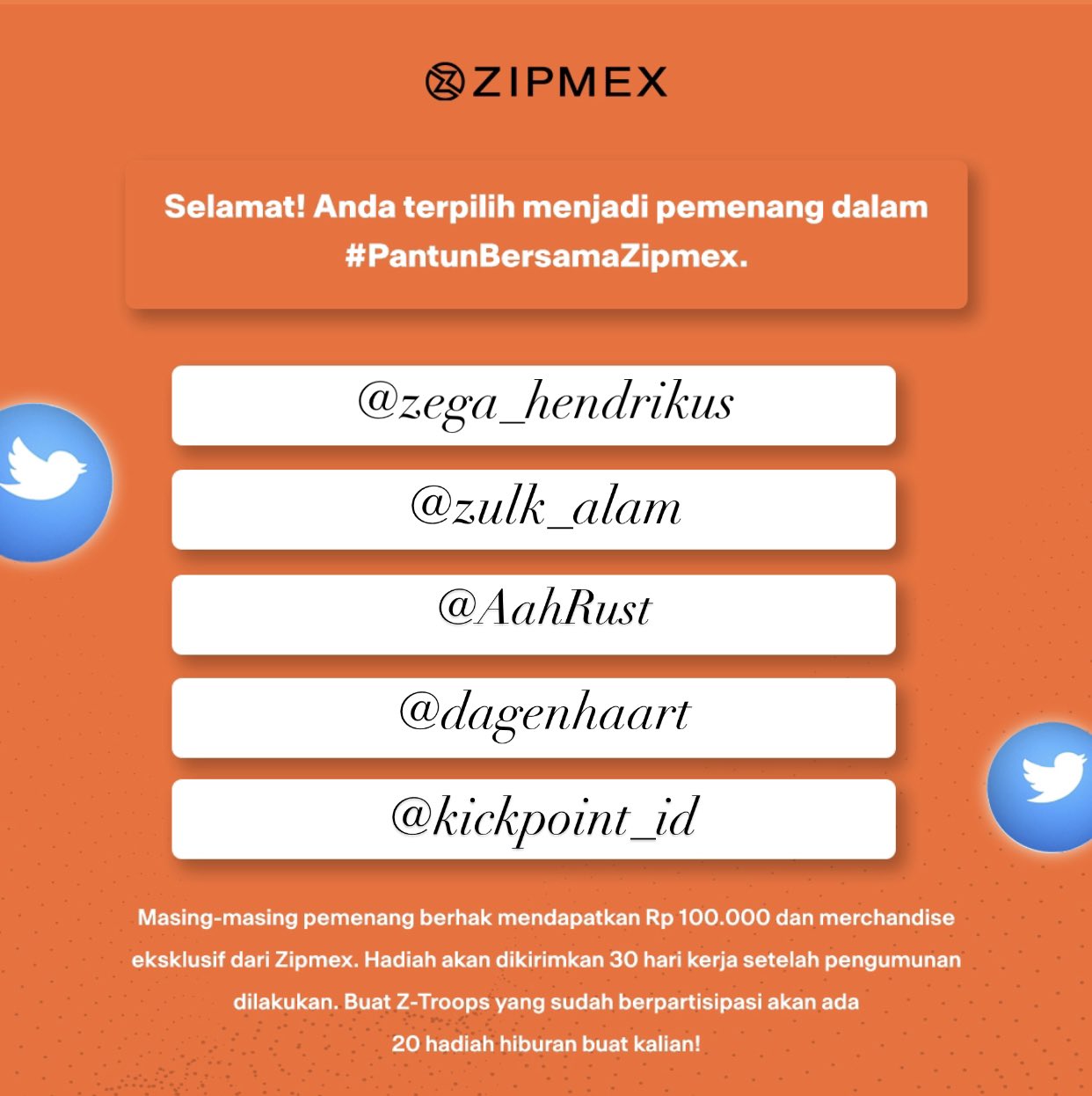 Zipmex Indonesia on Twitter: "Selamat ya buat pemenang beruntung! Nanti akan Mimin DM ya. Jangan ...