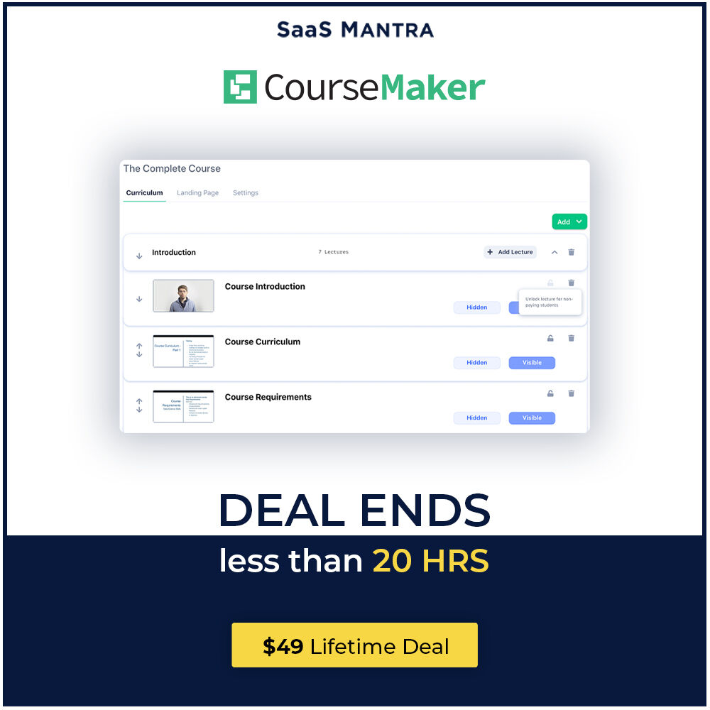 SaaS Mantra on Twitter: "🔔 Last Call 🔔 Get CourseMaker to Create & Sell Unlimited, Interactive ...