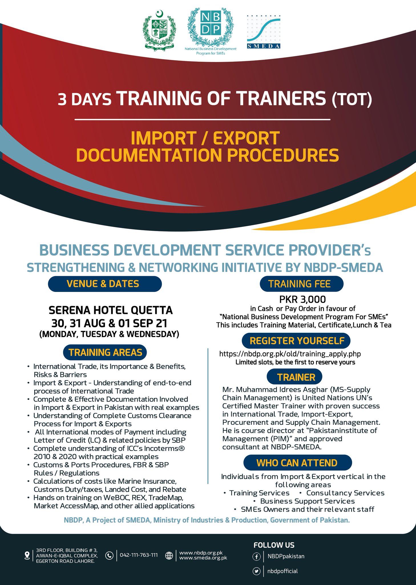 NBDP-SMEDA on Twitter: "3 Days Training of Trainers On Import Export Documentation Procedures in ...